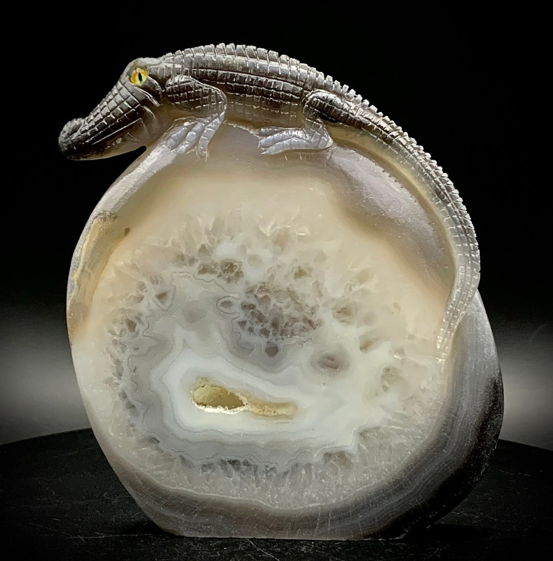 Alligator/crocodile - Hand Carved - Druzy Agate - Etsy
