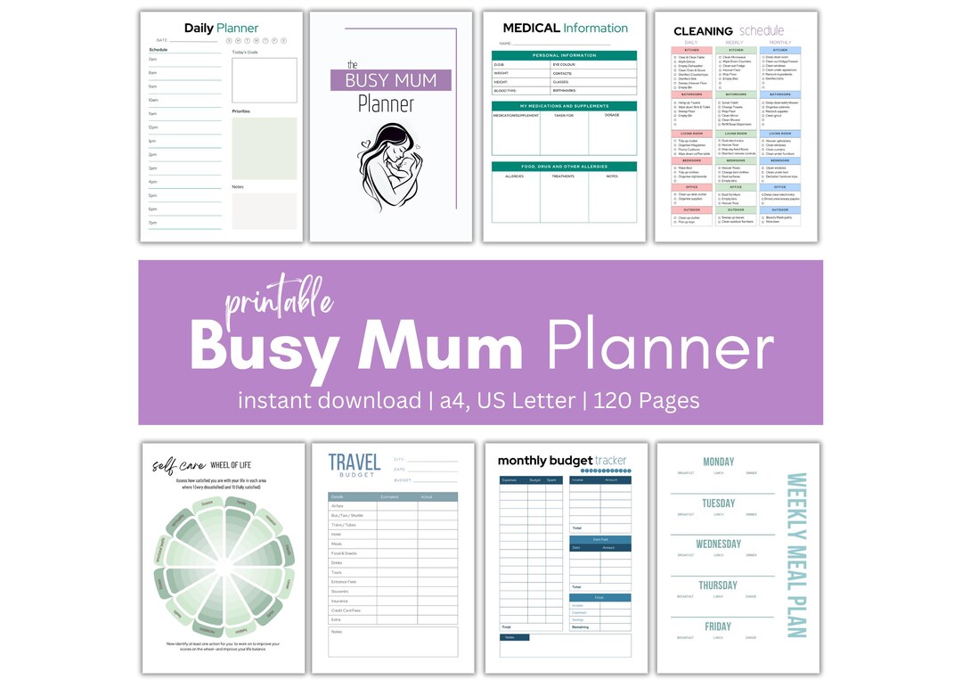 Busy Mum Planner Printable | Busy Mom Digital Planner | Personal ...