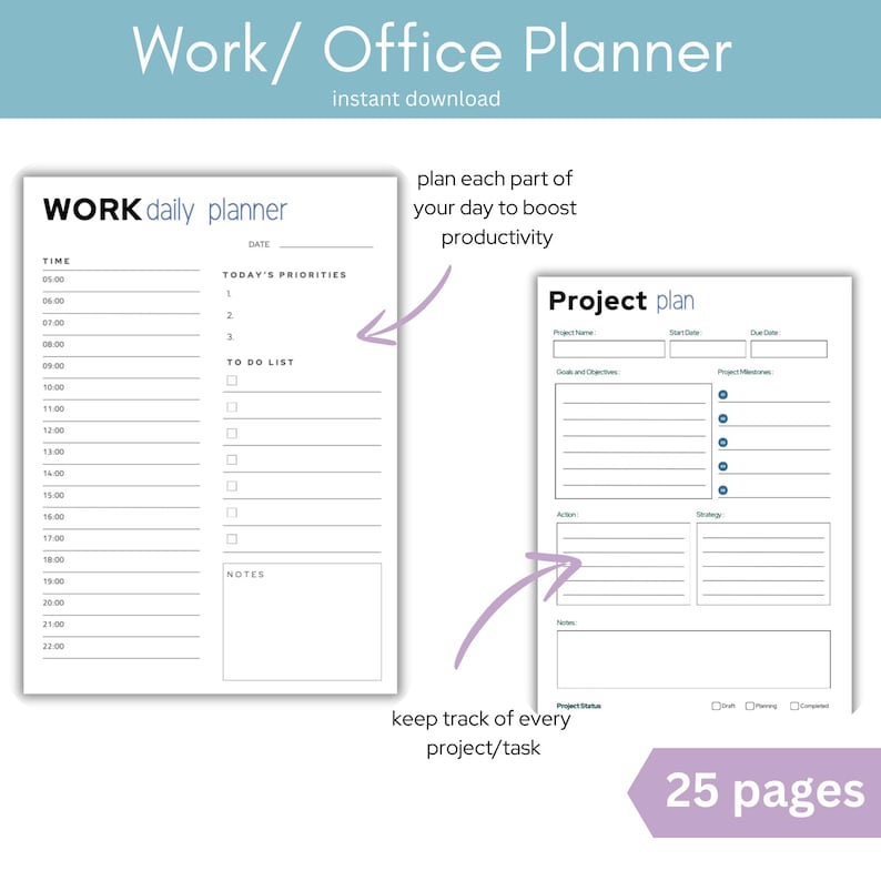 Work & Home Office Planner Printable Bundle Organize Projects, Tasks ...