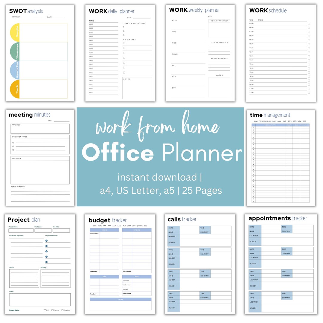 Work & Home Office Planner Printable Bundle - Organize Projects, Tasks ...