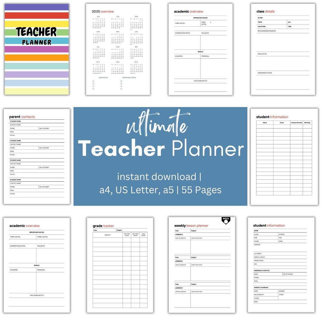 Ultimate Teacher Planner Printable | Digital Lesson Planner | Monthly ...