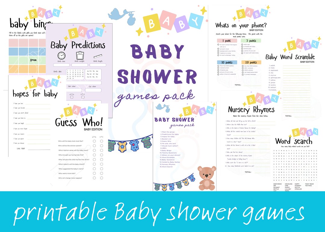 Baby Shower Games Pack Baby Shower Game Bundle Printable Baby Shower ...