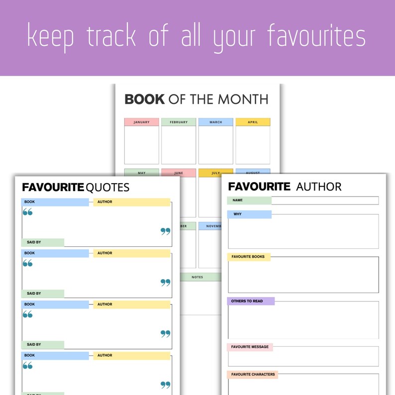 Book Reading Journal, Reading Planner, Book Tracker, Book Review, Book ...