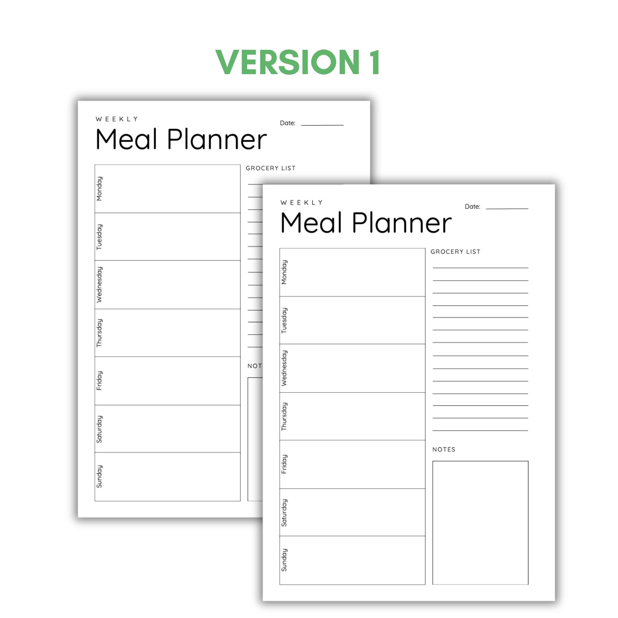 Weekly Meal Planner, Grocery List Printable, 7 Day Menu Planner, Food ...