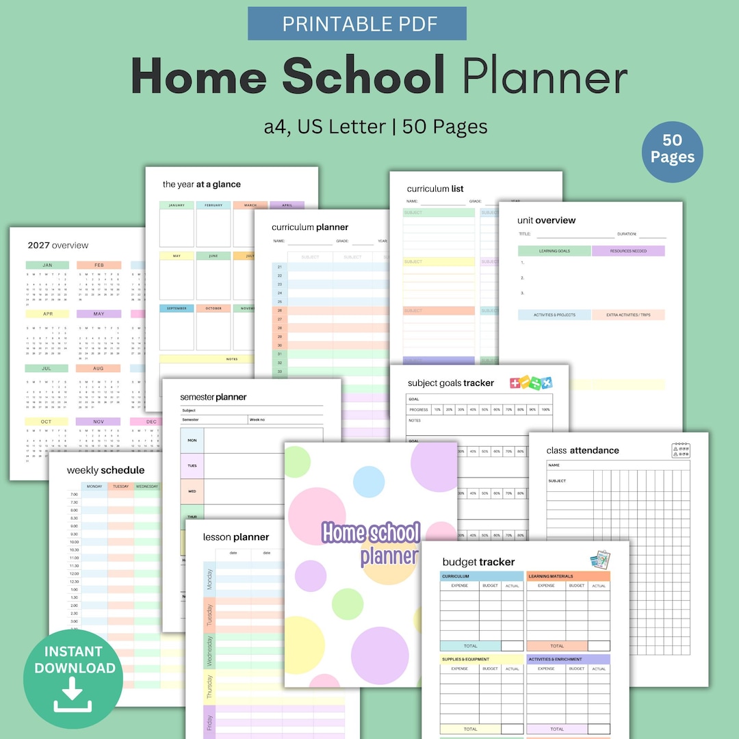 Home School Weekly Planner Printable | Daily, Weekly, Monthly Lesson ...