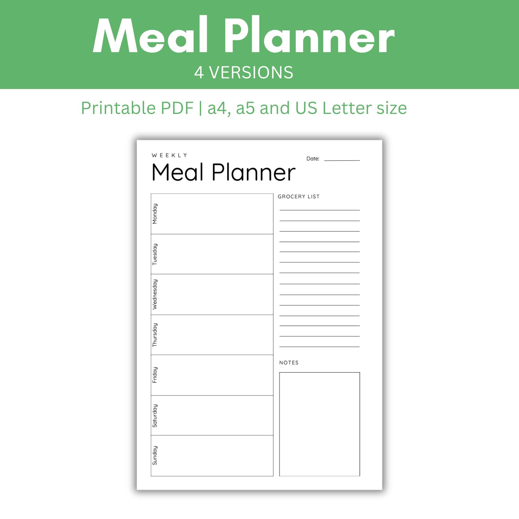 Weekly Meal Planner, Grocery List Printable, 7 Day Menu Planner, Food ...