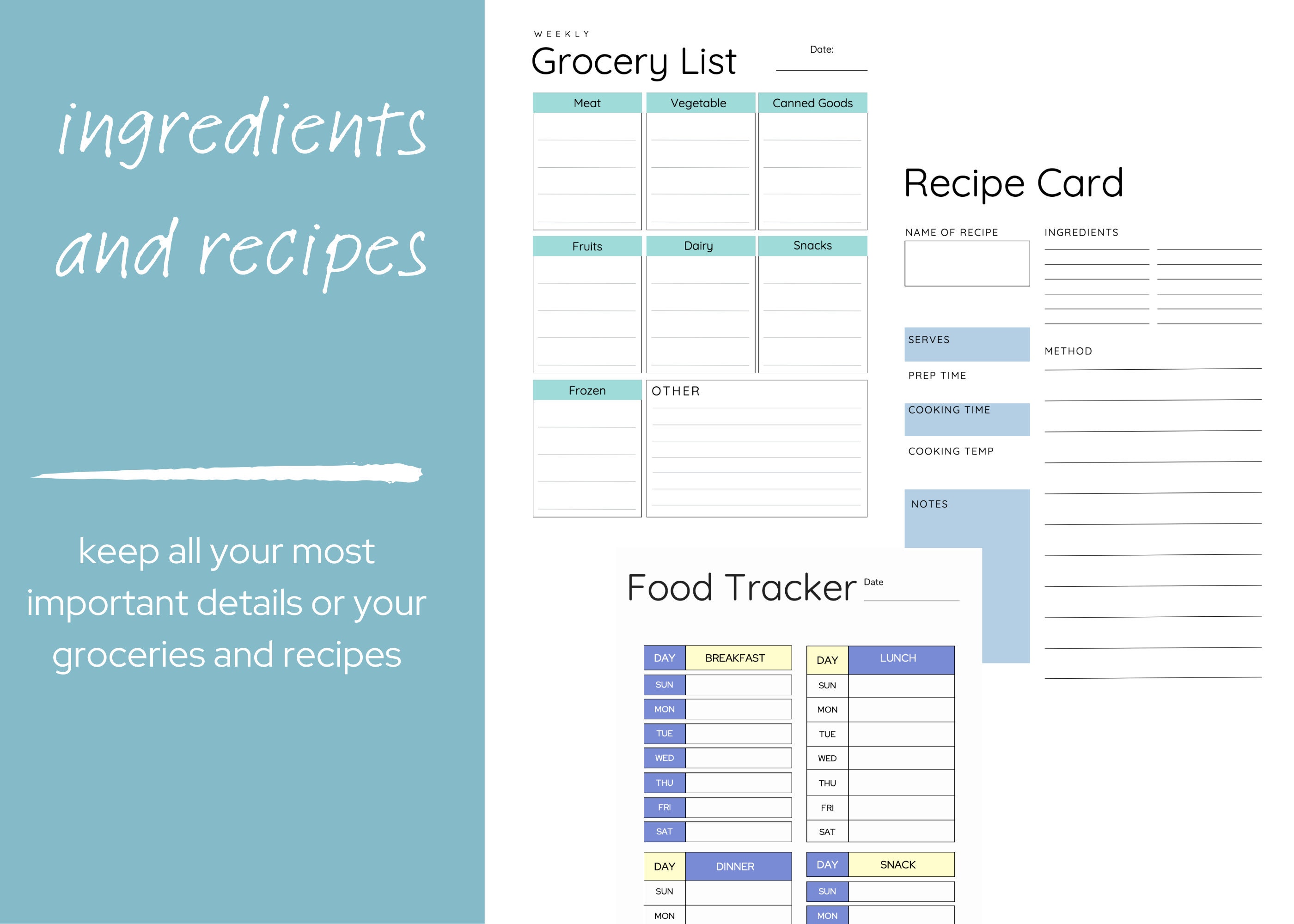 Meal Planner Printable Food Tracker Weekly Food Diary Meal Tracker Food ...