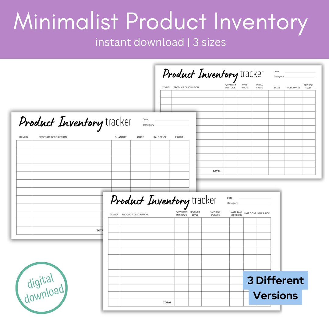 Minimalist Product Inventory Tracker: 3 Layouts (digital Download) - Etsy