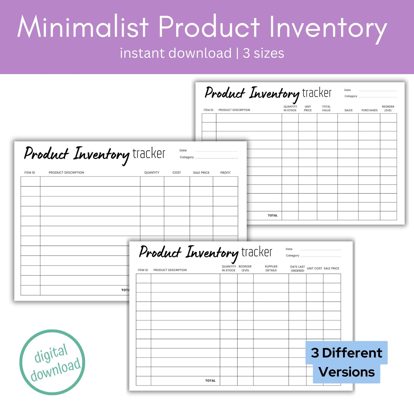 Minimalist Product Inventory Tracker: 3 Layouts (digital Download) - Etsy