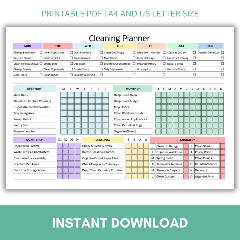 Cleaning Schedule Printable | ADHD Cleaning Planner, Weekly & Monthly ...