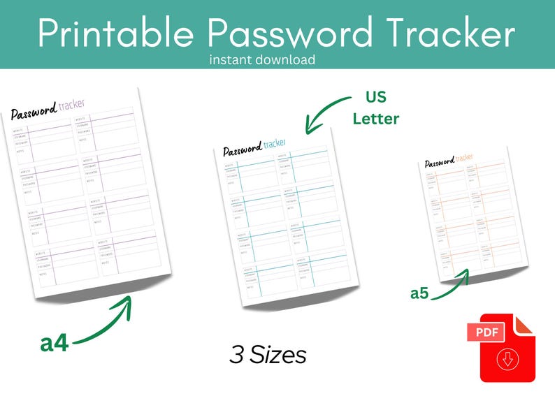 Password Tracker - Printable Password Keeper, Digital Download Password ...