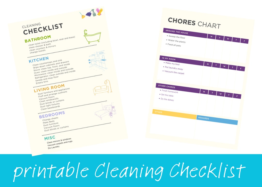 Cleaning Checklist | Chores List Printable | Daily & Weekly Organizer ...