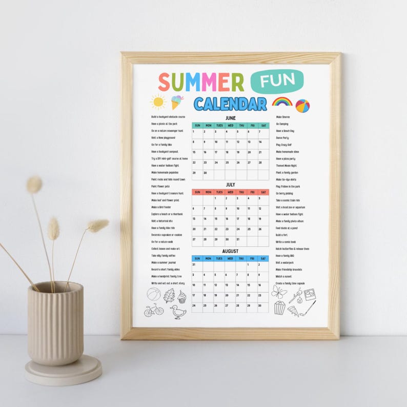 Kids' Summer Activity Calendar | Printable Family Bucket List (digital ...