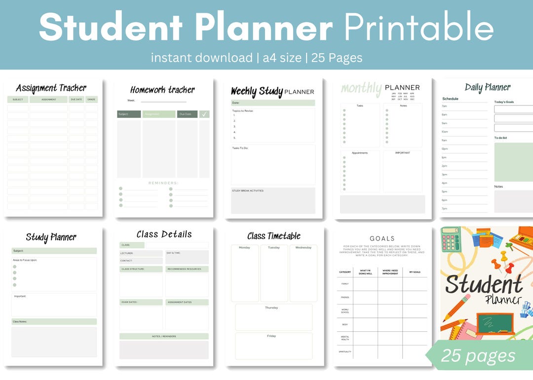 Student Planner Printable, Academic Organizer, Study Planner, Homework ...