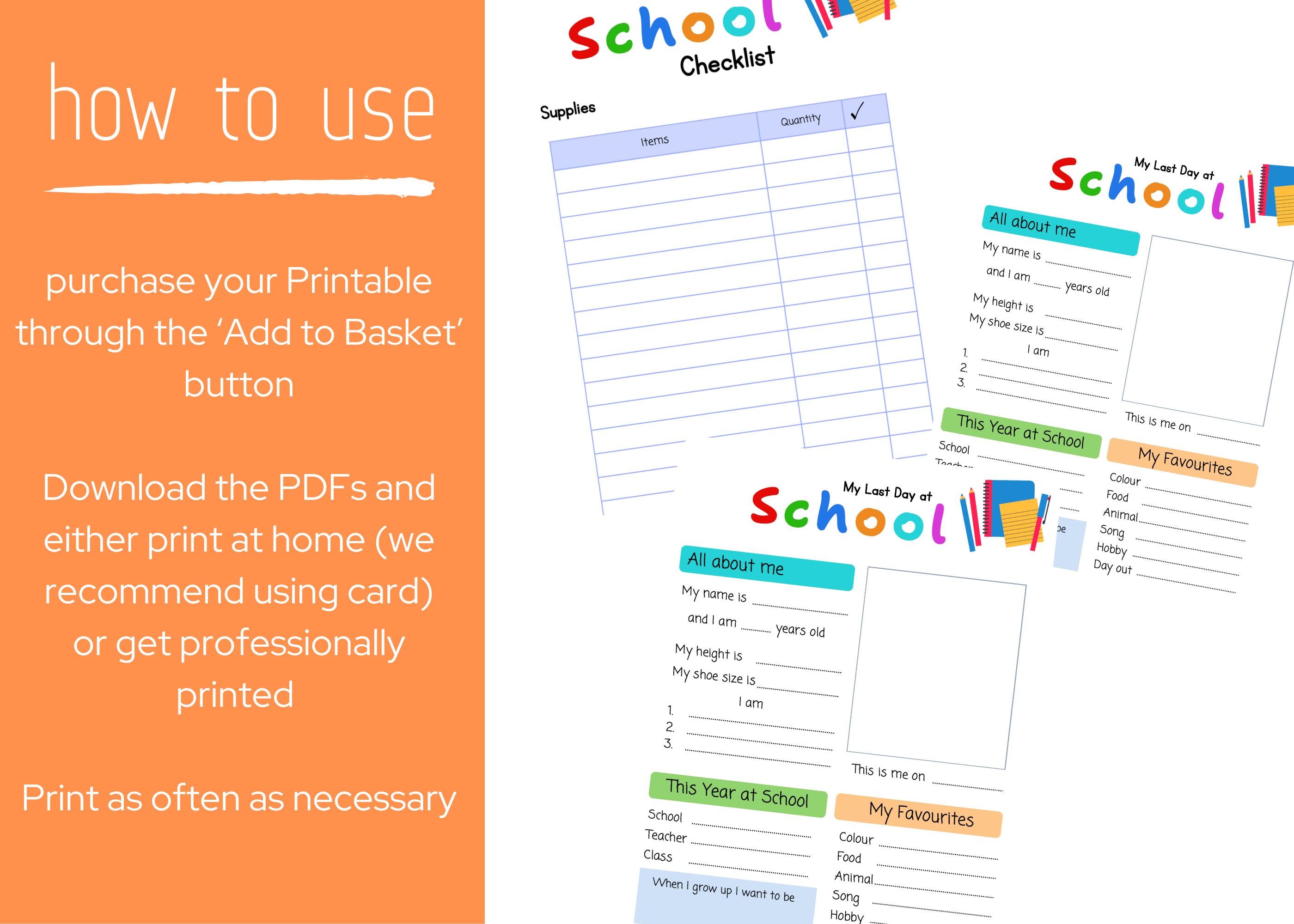 Back to School Printable, First Day at School, School Memories, Digital ...