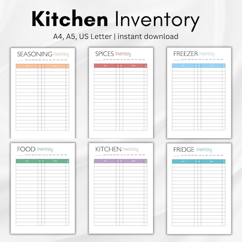 Kitchen Inventory Tracker: Pantry, Fridge, Freezer Printable Organizer ...