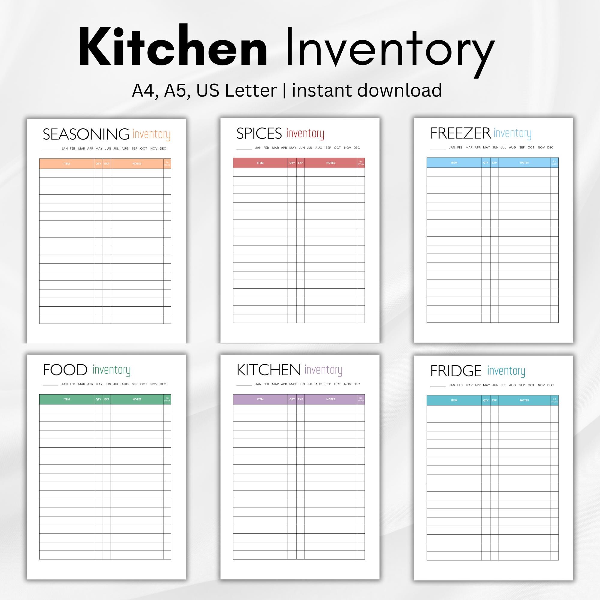 Kitchen Inventory Tracker: Pantry, Fridge, Freezer Printable Organizer ...