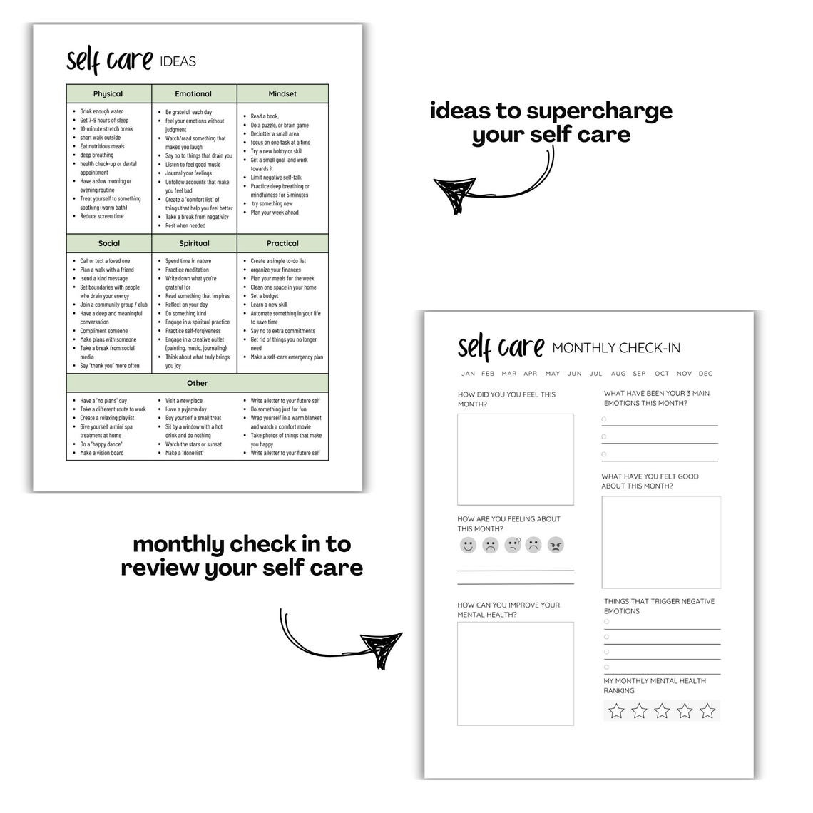 Self-care Checklist Bundle: Daily, Weekly, Monthly Tracker (PDF ...