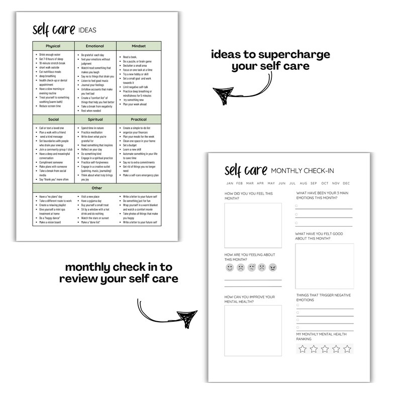 Self-care Checklist Bundle: Daily, Weekly, Monthly Tracker (PDF ...
