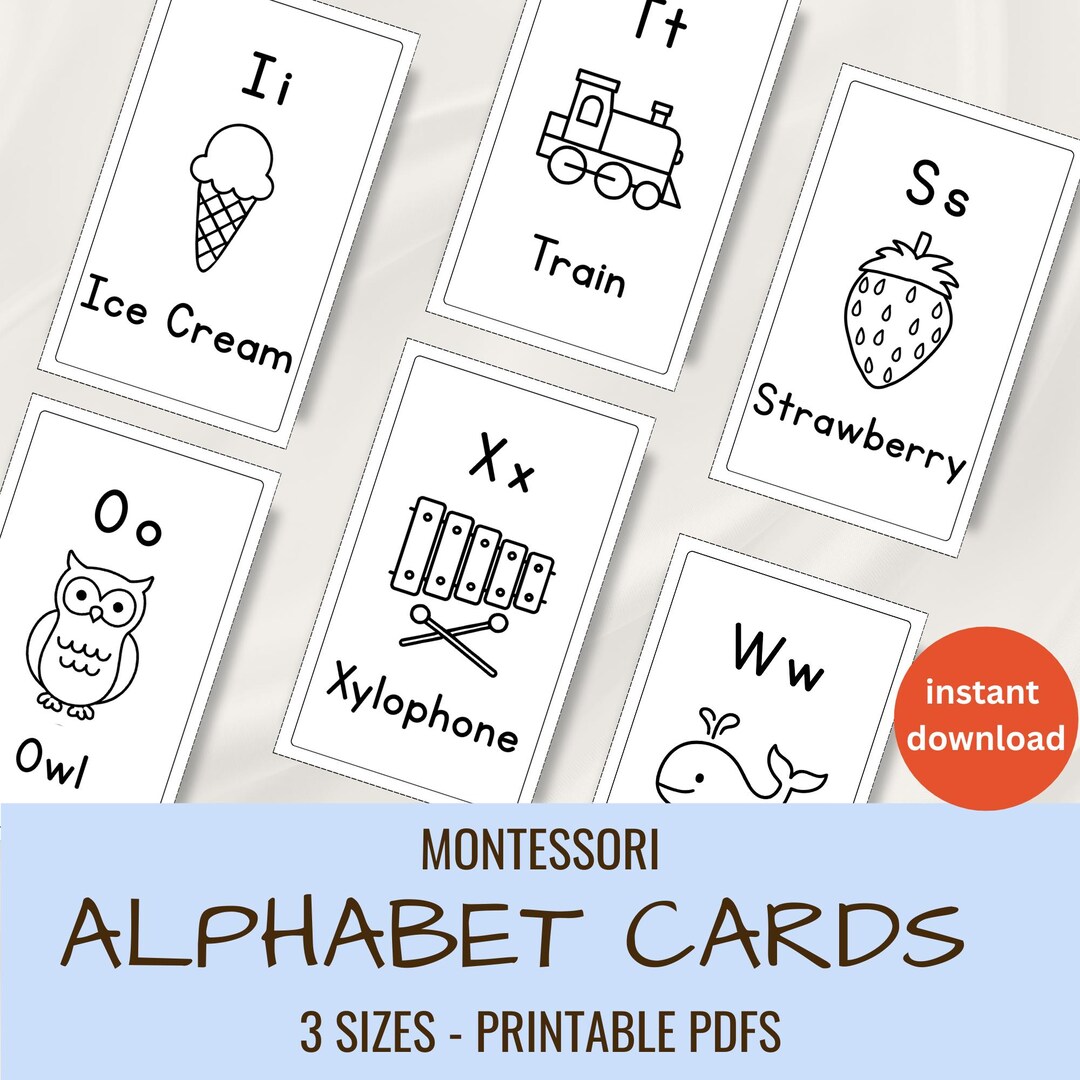 A-Z Alphabet Printable Flashcards: 3 Sizes Minimalist Montessori ...