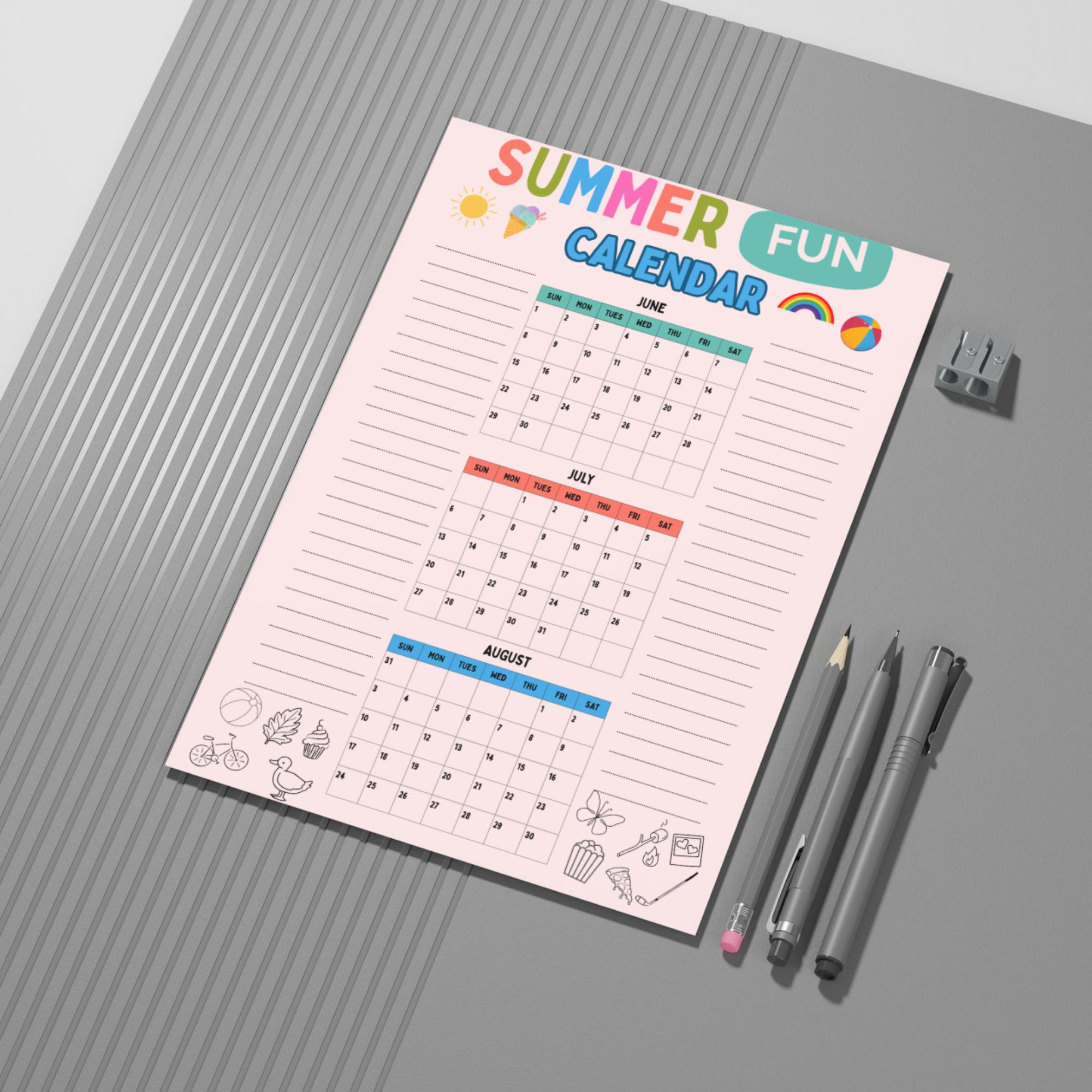 Kids' Summer Activity Calendar | Printable Family Bucket List (digital ...