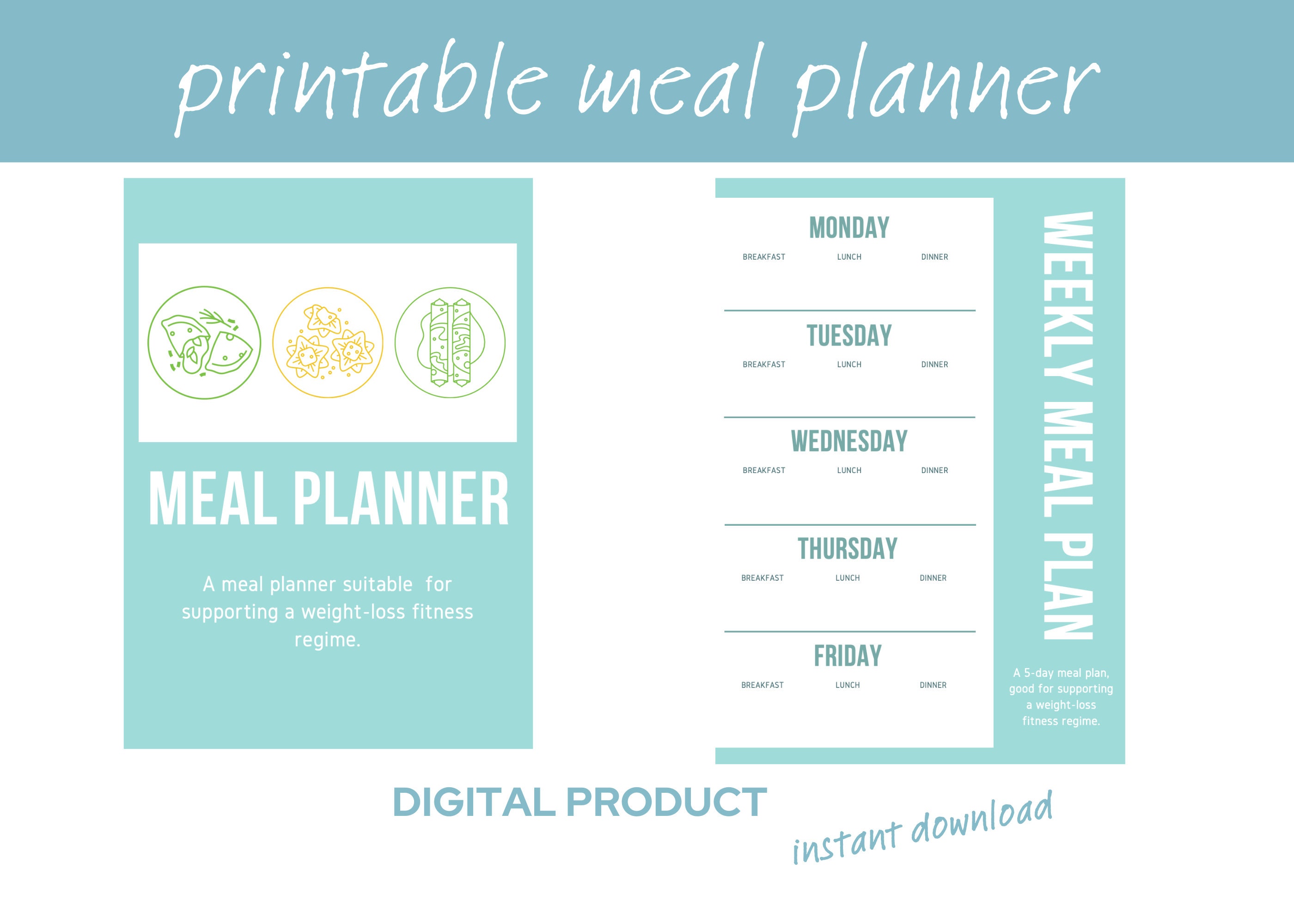 Meal Planner Printable Food Tracker Weekly Food Diary Meal Tracker Food ...