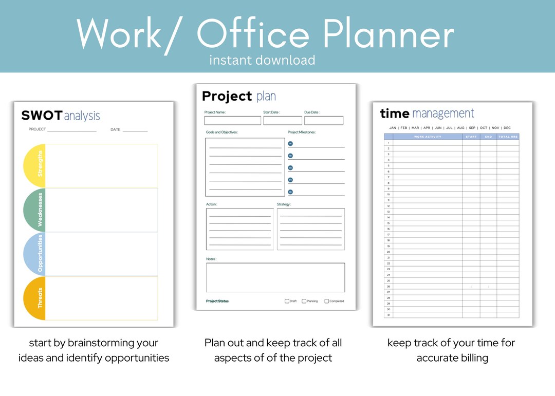 Work & Home Office Planner Printable Bundle Organize Projects, Tasks ...