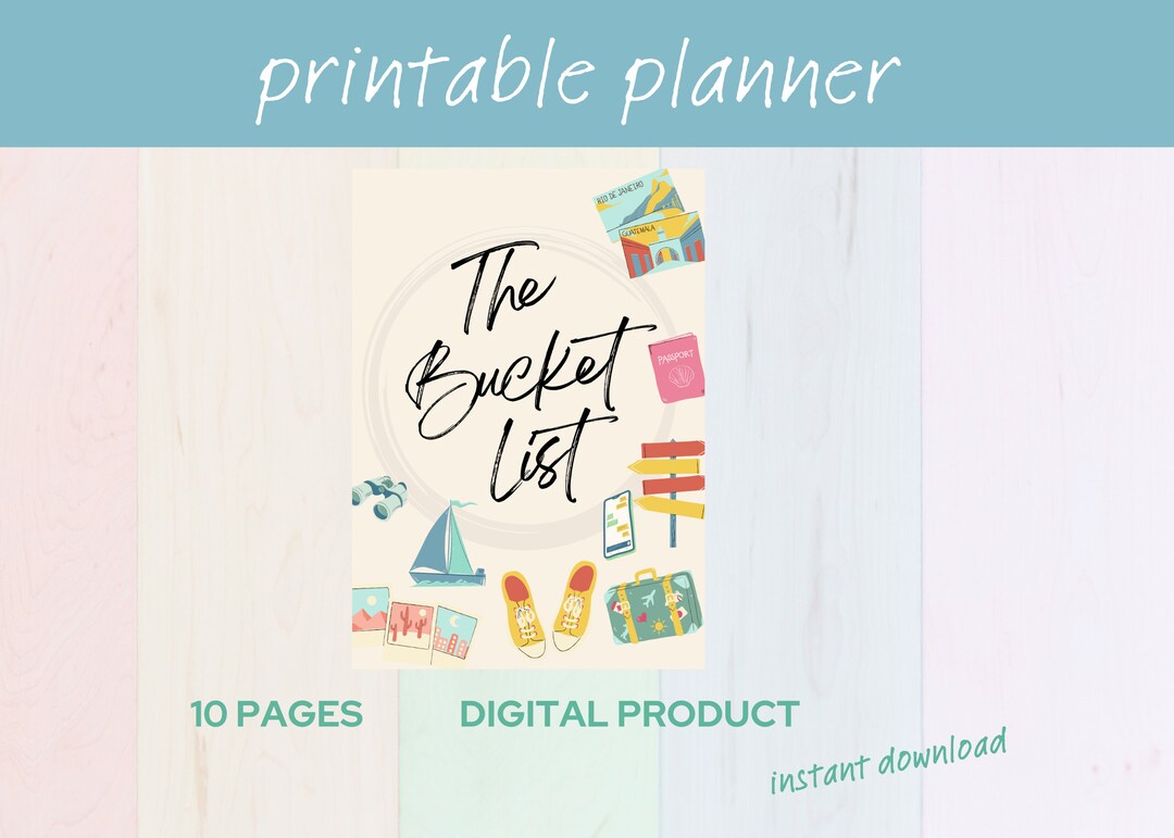 Bucket List Planner Printable Memory Tracker Personal Travel Life Goals ...