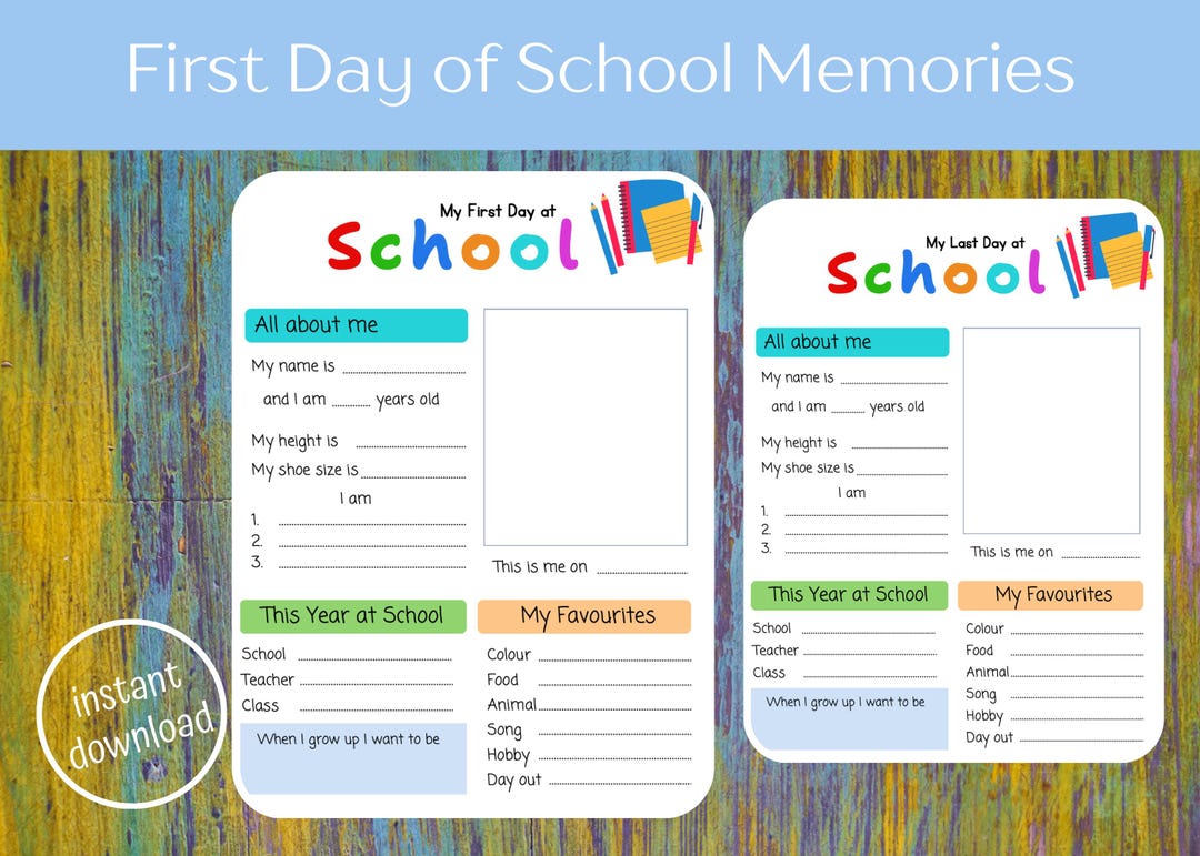 Back to School Printable, First Day at School, School Memories, Digital ...