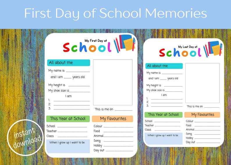 Back to School Printable, First Day at School, School Memories, Digital ...