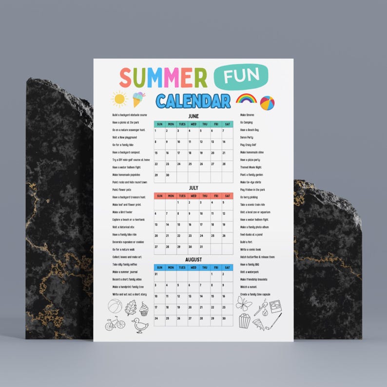Kids' Summer Activity Calendar | Printable Family Bucket List (digital ...