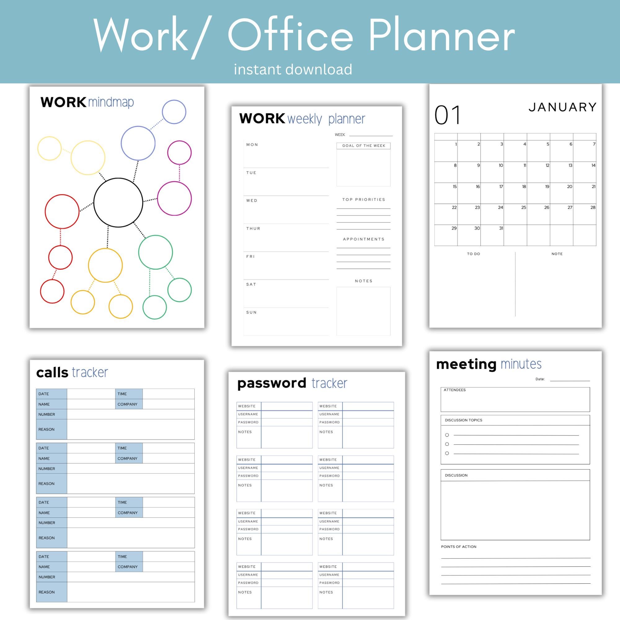 Work & Home Office Planner Printable Bundle Organize Projects, Tasks ...