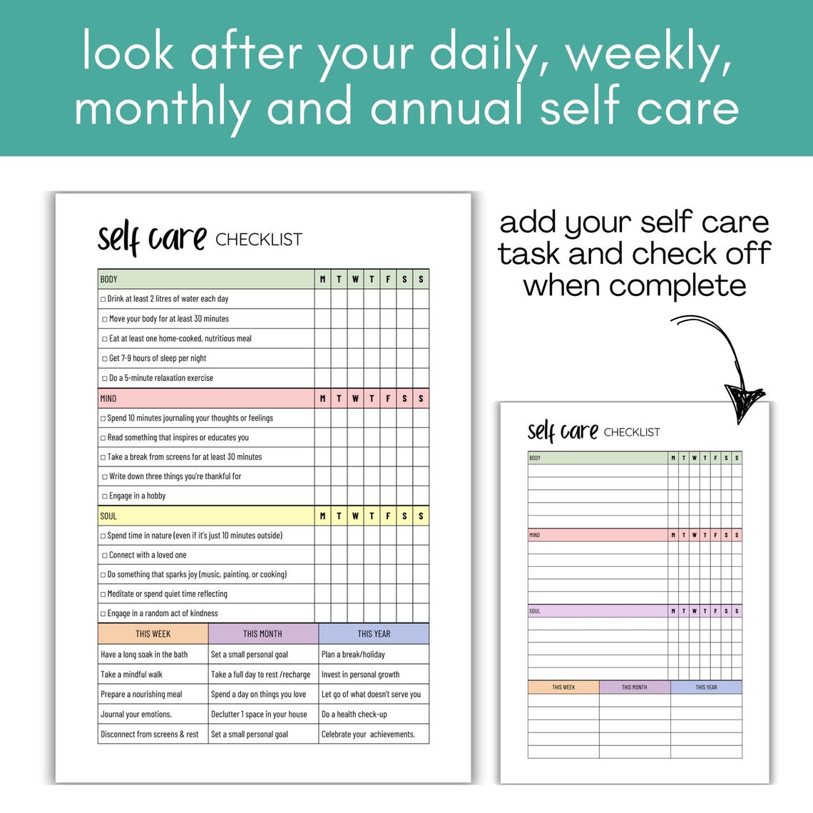 Self-care Checklist Bundle: Daily, Weekly, Monthly Tracker (PDF ...