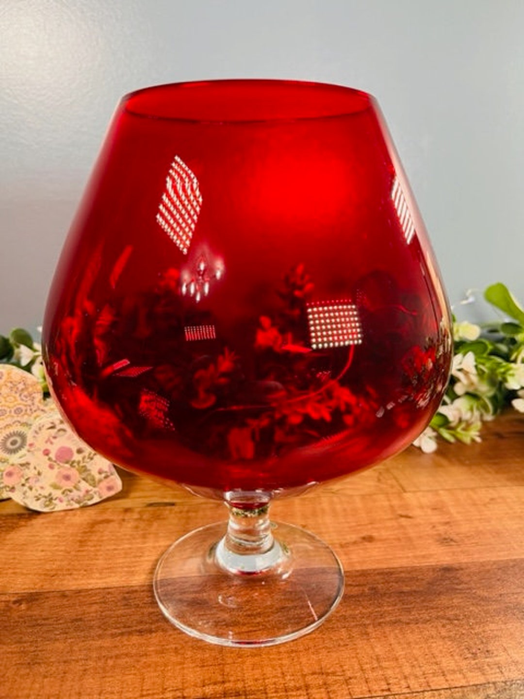 Ruby Red Glass, Vintage Glass, Ornamental Glass, Large Brandy Glass ...