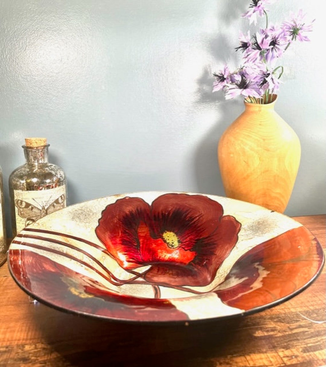 Large Poppy Flower Glass Satin Bowl 32cm Wide Real Stunning Piece - Etsy