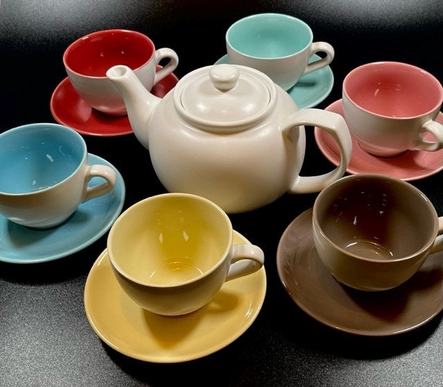Sweet Pastel Tea Set – Complete Set – Tea Pot, 6 Cups With Saucers and ...