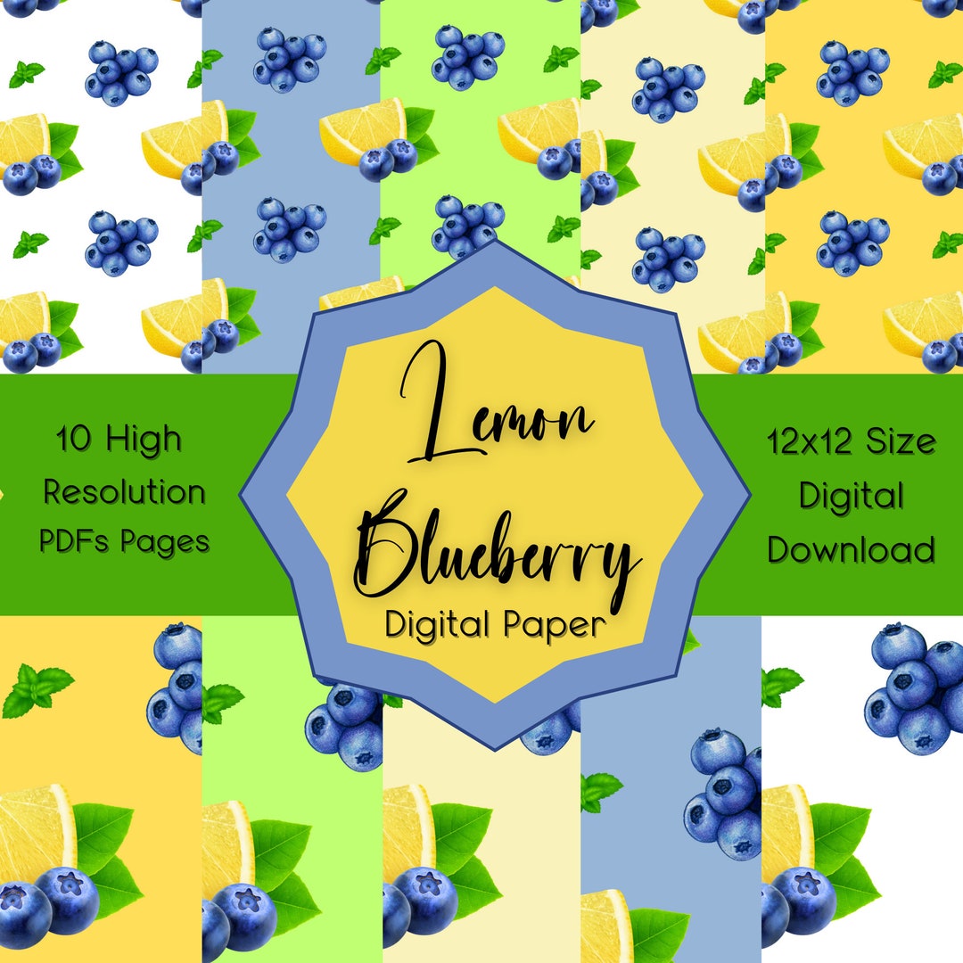 Lemon Blueberry Digital Paper 'citrus Berry' Foodie Paper Collection by ...