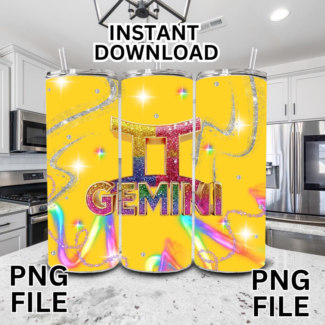 Gemini Colorful PNG: Rainbow Glitter Zodiac Sublimation Design (digital ...