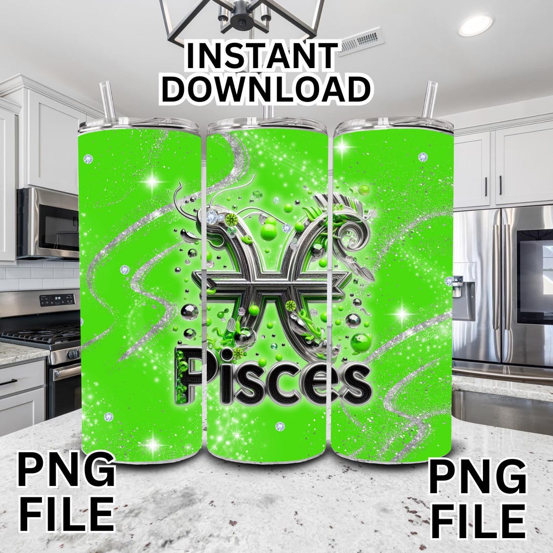 Pisces Zodiac Tumbler PNG: Lime Green & Silver Astrology Design ...
