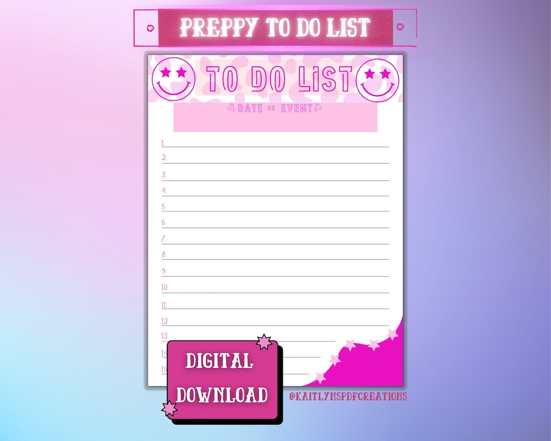 Digital Numbered Pink Smiley Face to Do List - Etsy