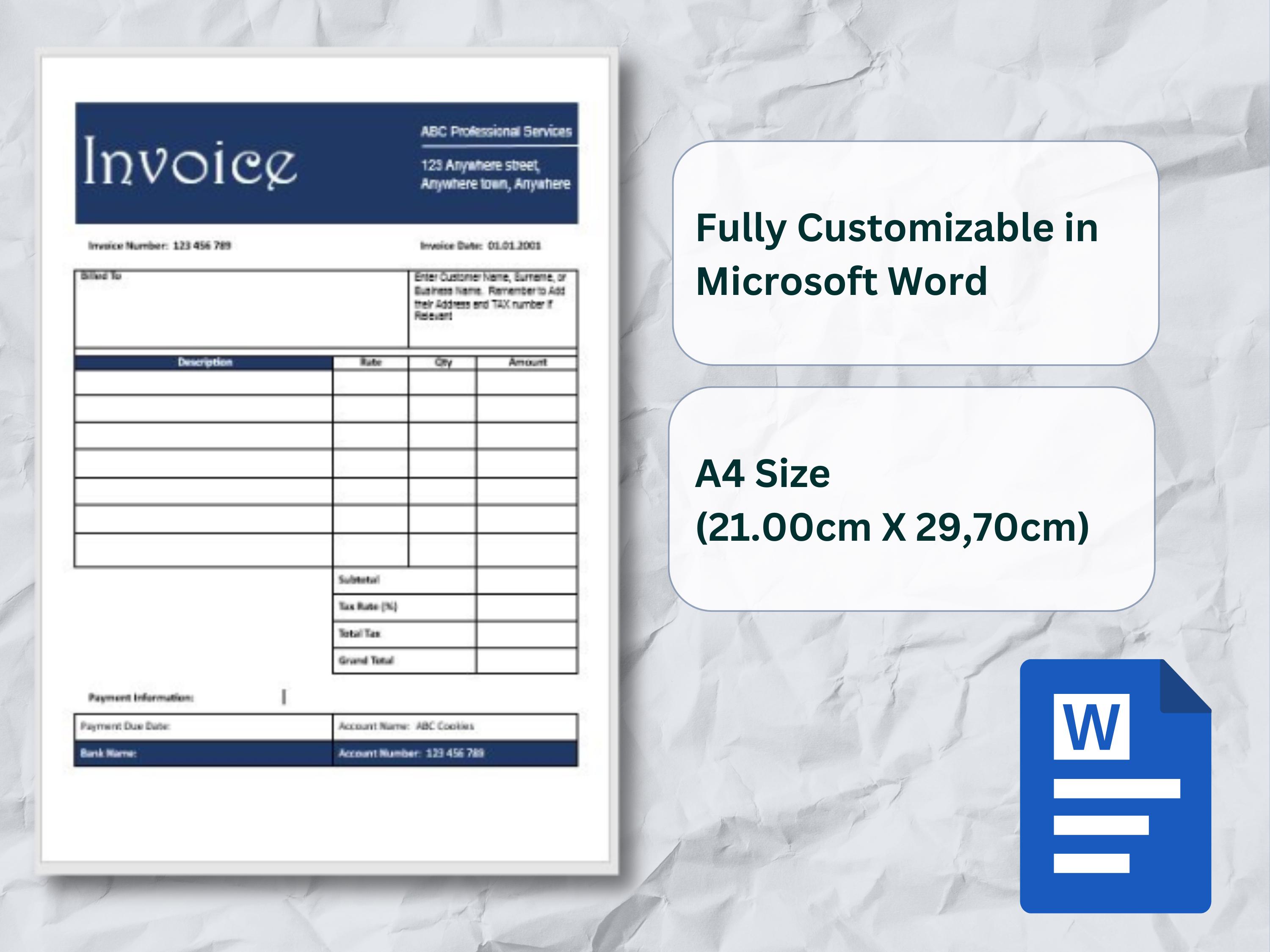Professional Service Invoice Template for Small Businesses - Instant ...