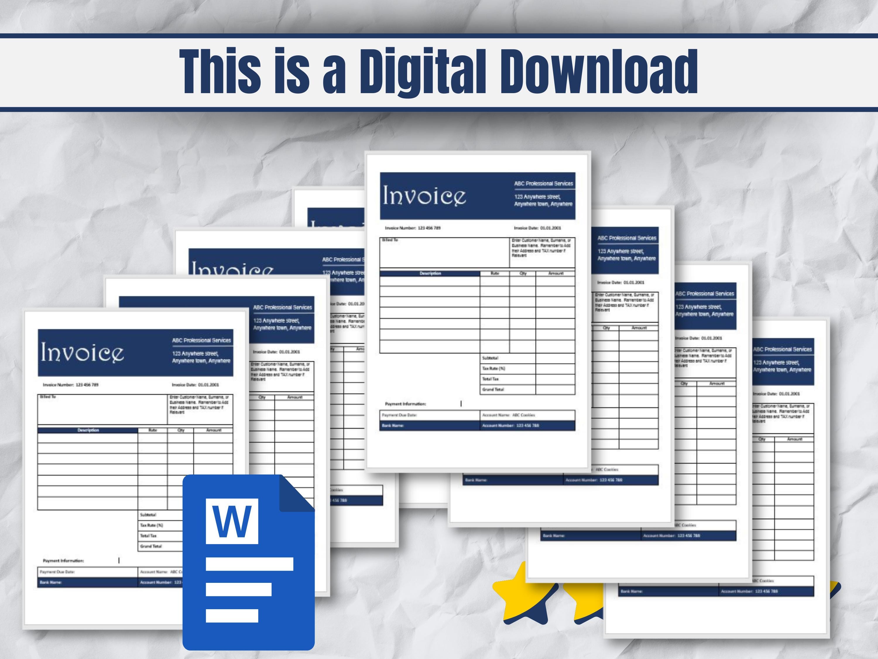 Professional Service Invoice Template for Small Businesses - Instant ...