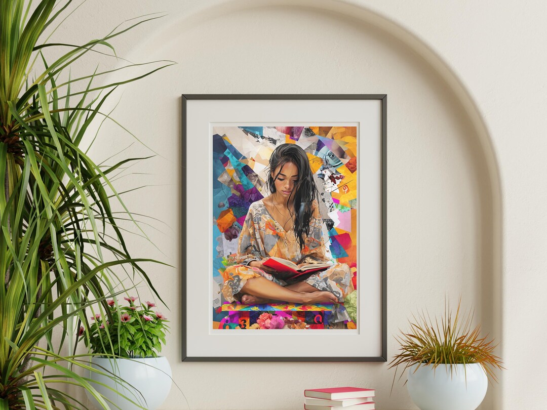 Vibrant Abstract Wall Art: Woman Reading Book - Literary Decor for ...