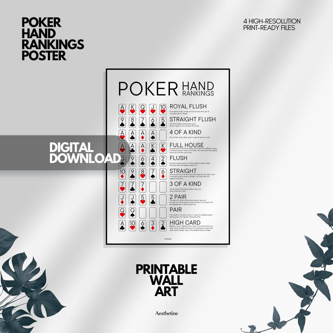 Poker Hand Ranking Poster Poker Art Print Printable Poker Art Print ...