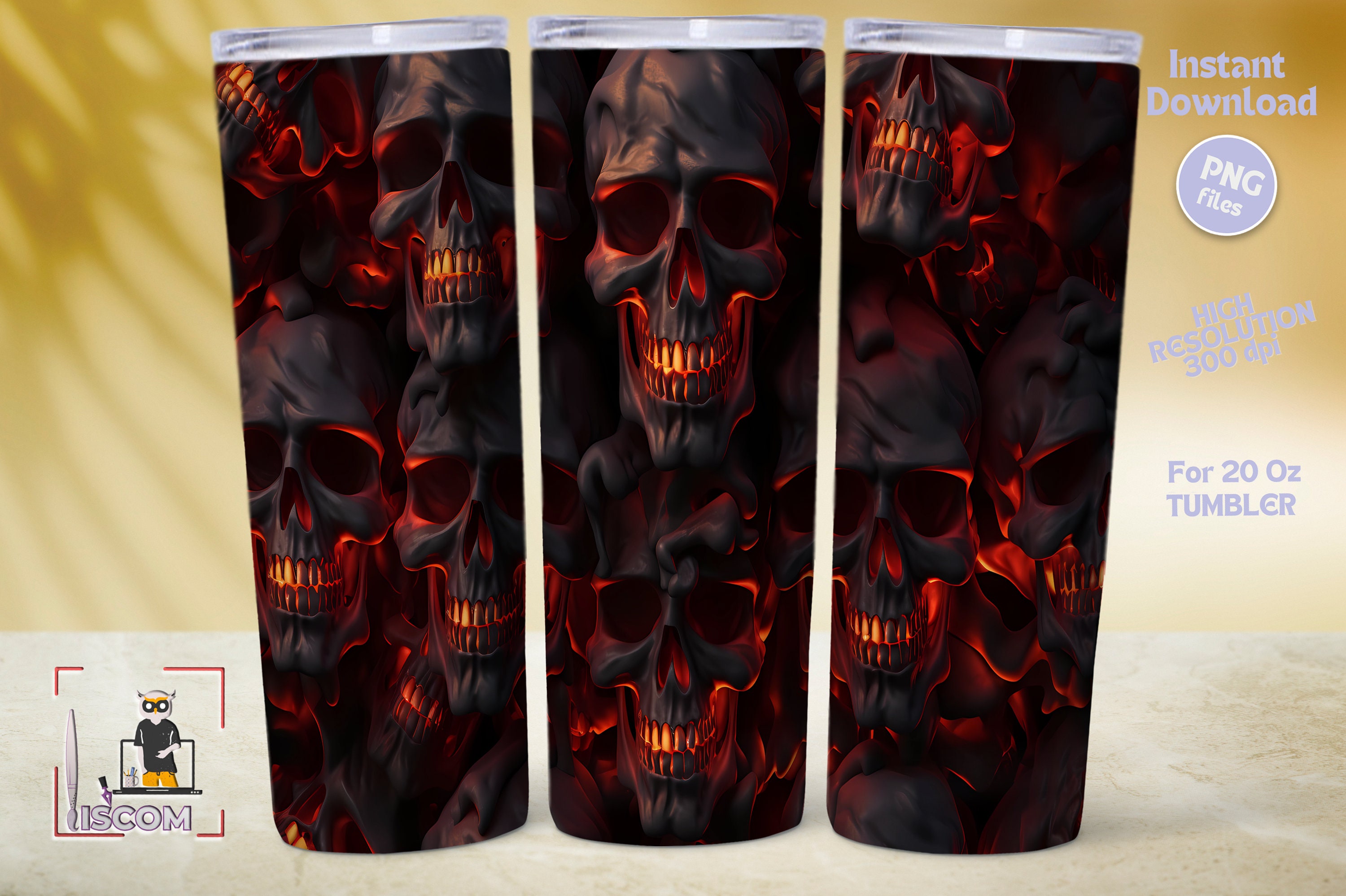 3D Melting Skulls Tumbler Wrap PNG Skull Wrap Png 20 Oz - Etsy