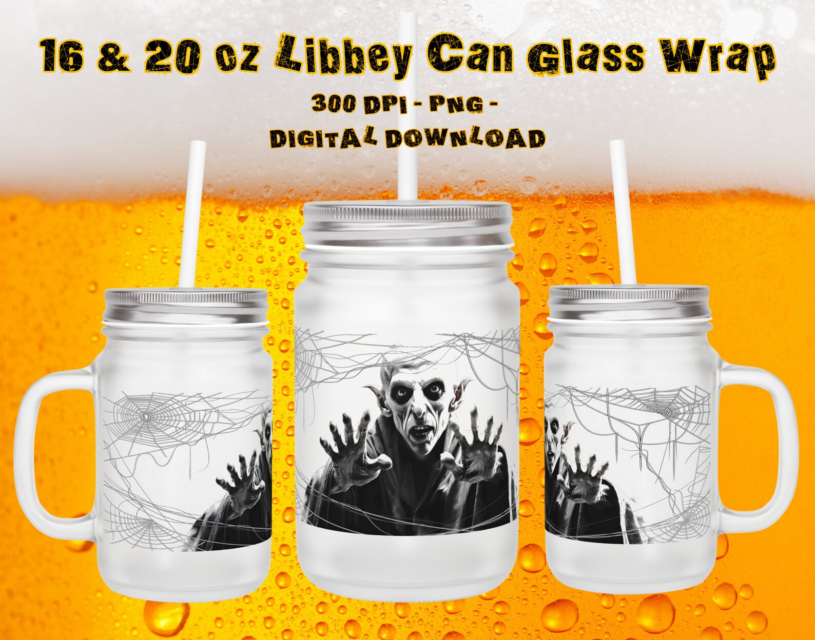 16oz Halloween Can Glass Png Wraps ,20oz Halloween Libbey Wrap Glass ...