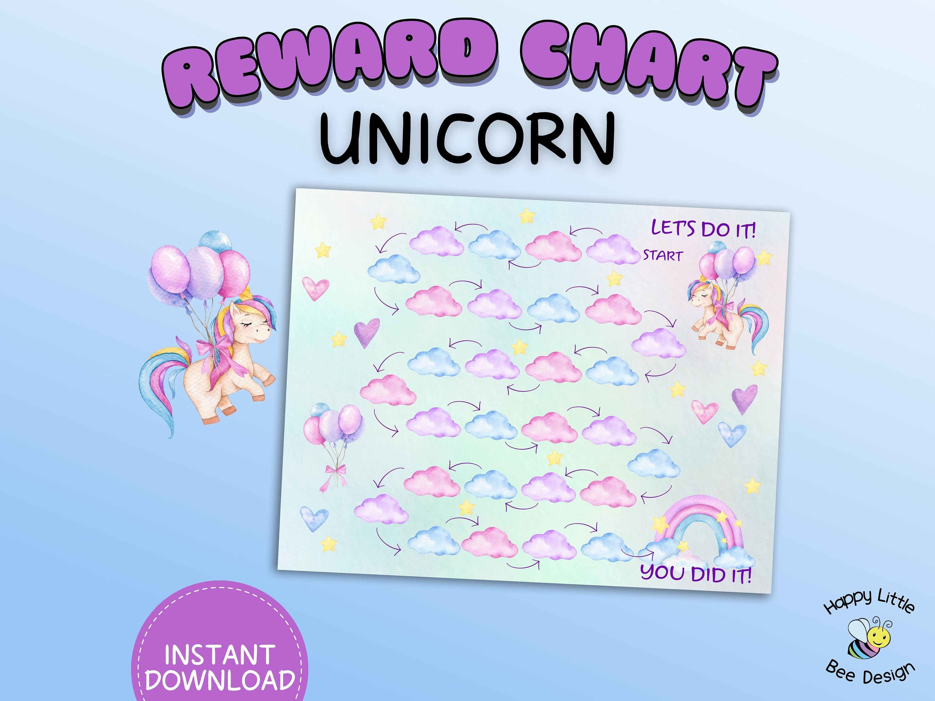 Printable Unicorn Reward Chart Rainbow Behavior Chart Girls - Etsy