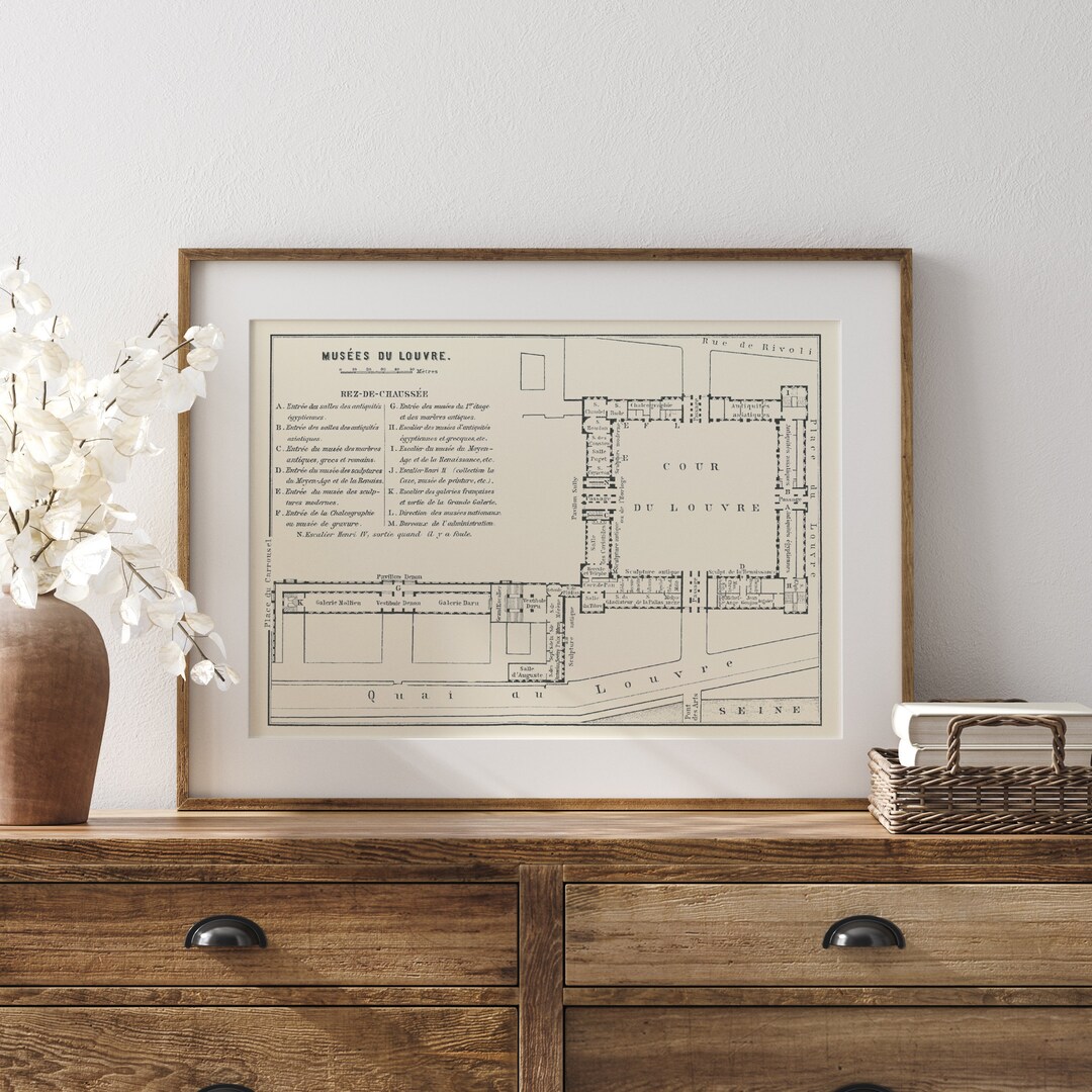 Louvre Museum Footprint Drawing, Paris Map, Printable Art, Map Print ...