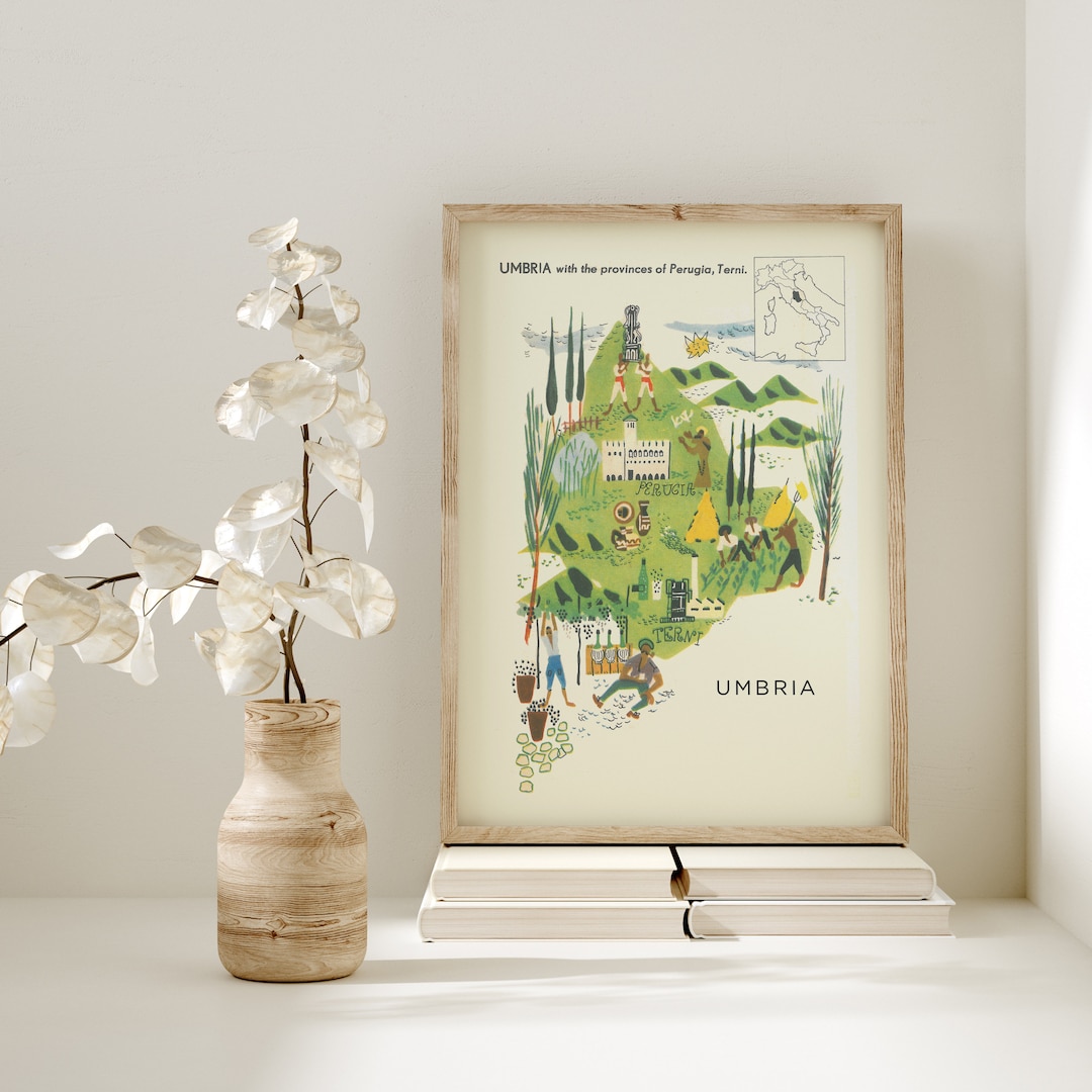 Printable Wall Art, Umbria Italy Map Illustration, Gallery Wall ...