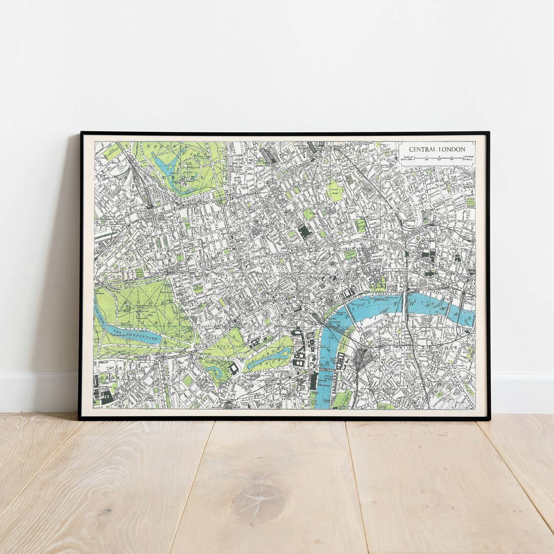 Central London Vintage Map, Antique Map Print, Gallery Wall Digital ...